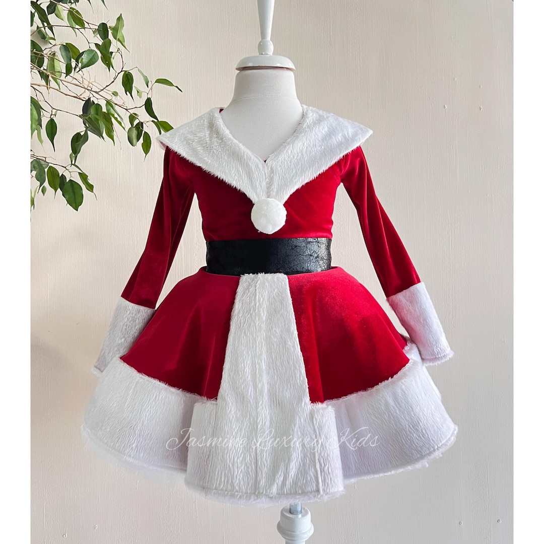Santa Claus Girl Costume, Toddler Christmas Dress, Red Velvet Dress - Etsy
