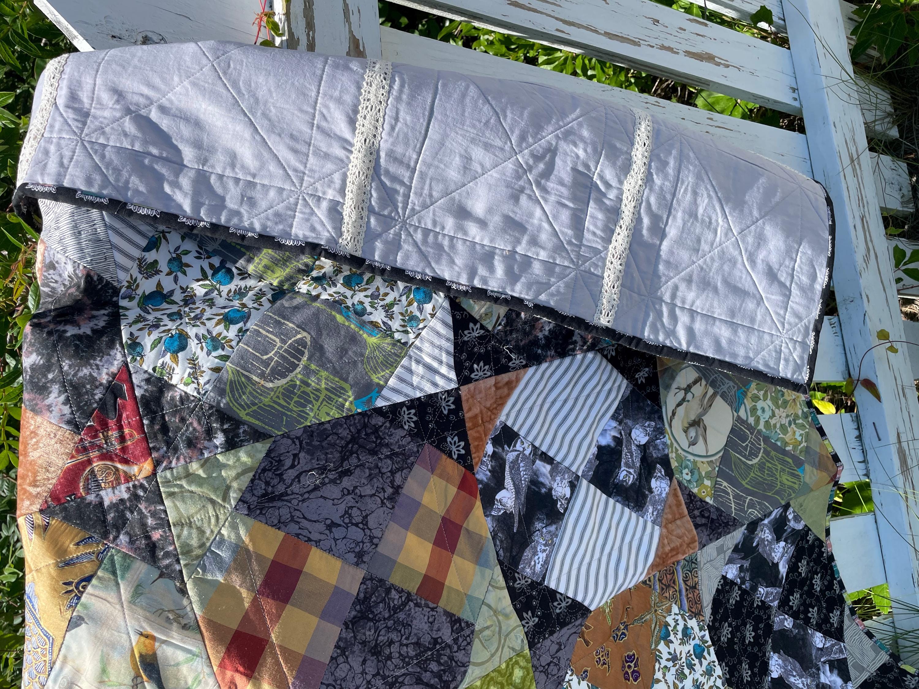 BIRDS OF A FEATHER Handmade Lap Quilt Mixed Vintage and Upcycled ...