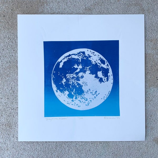 Linocut Moon - Etsy