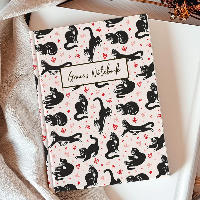 Personalized Journal Tuxedo Cat Art Custom Notebook Gift for Cat Lover ...