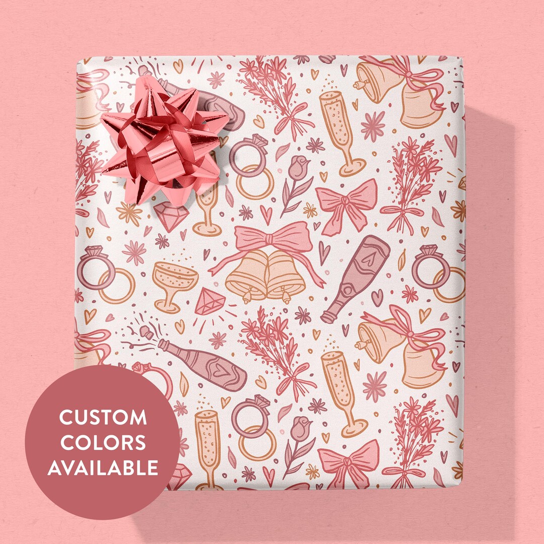 Engagement Wrapping Paper Bachelorette Gift Wrap Paper Pink Wedding ...