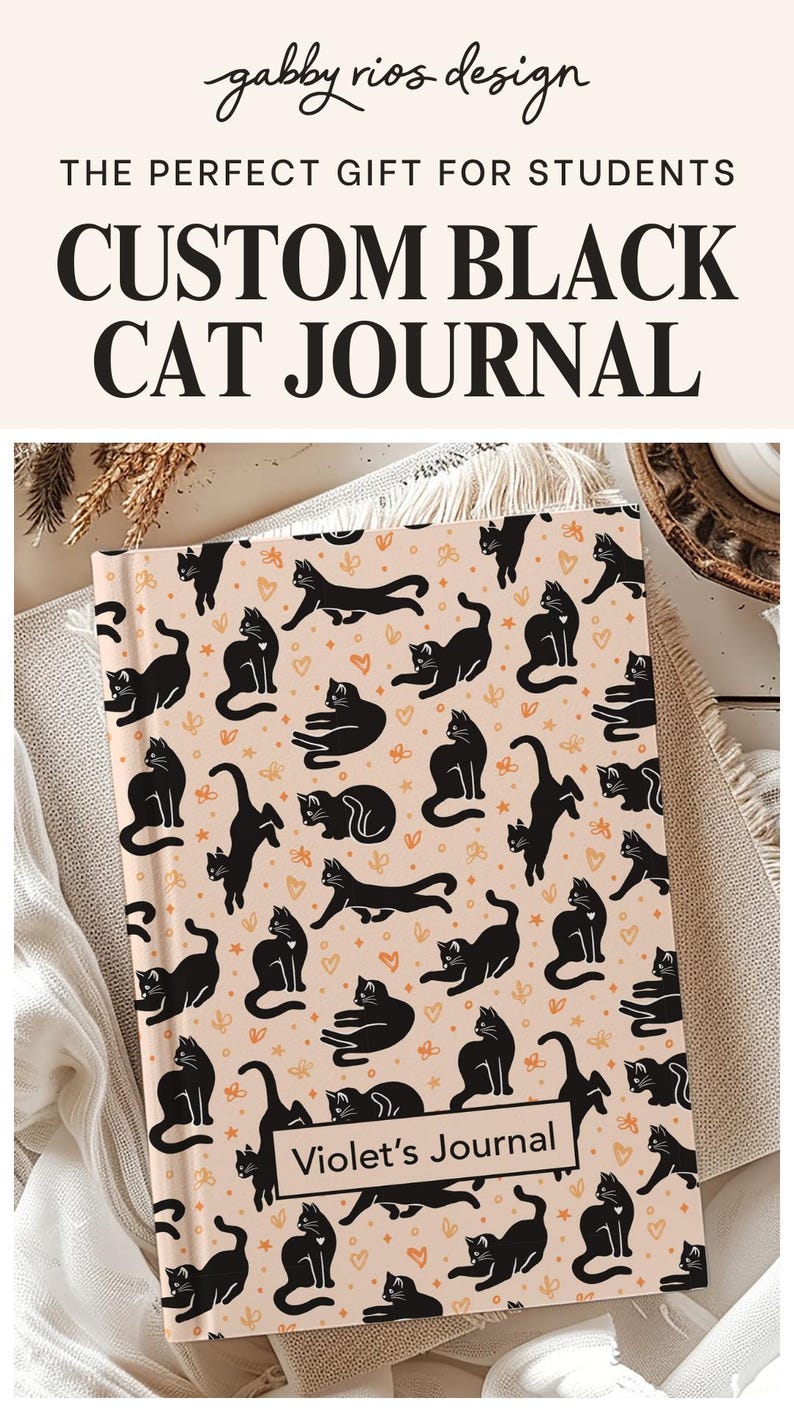 Black Cat Journal Personalized Gift for Cat Lover Custom Notebook for ...