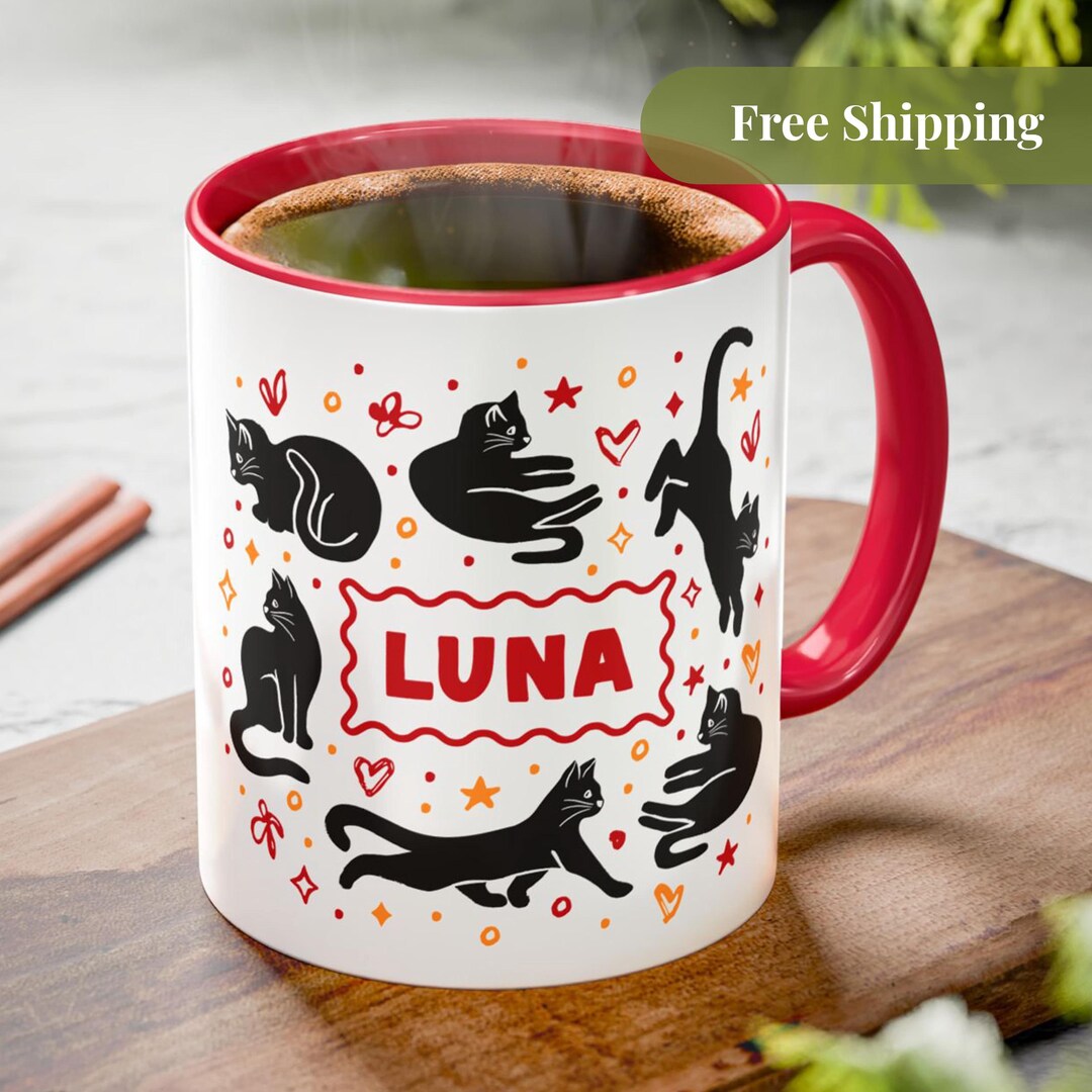 Personalized Cat Mug Custom Ceramic Mug With Name Black Cat Mug Custom ...