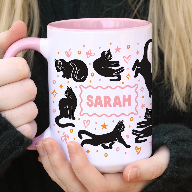 Personalized Cat Mug Custom Ceramic Mug With Name Black Cat Mug Custom ...