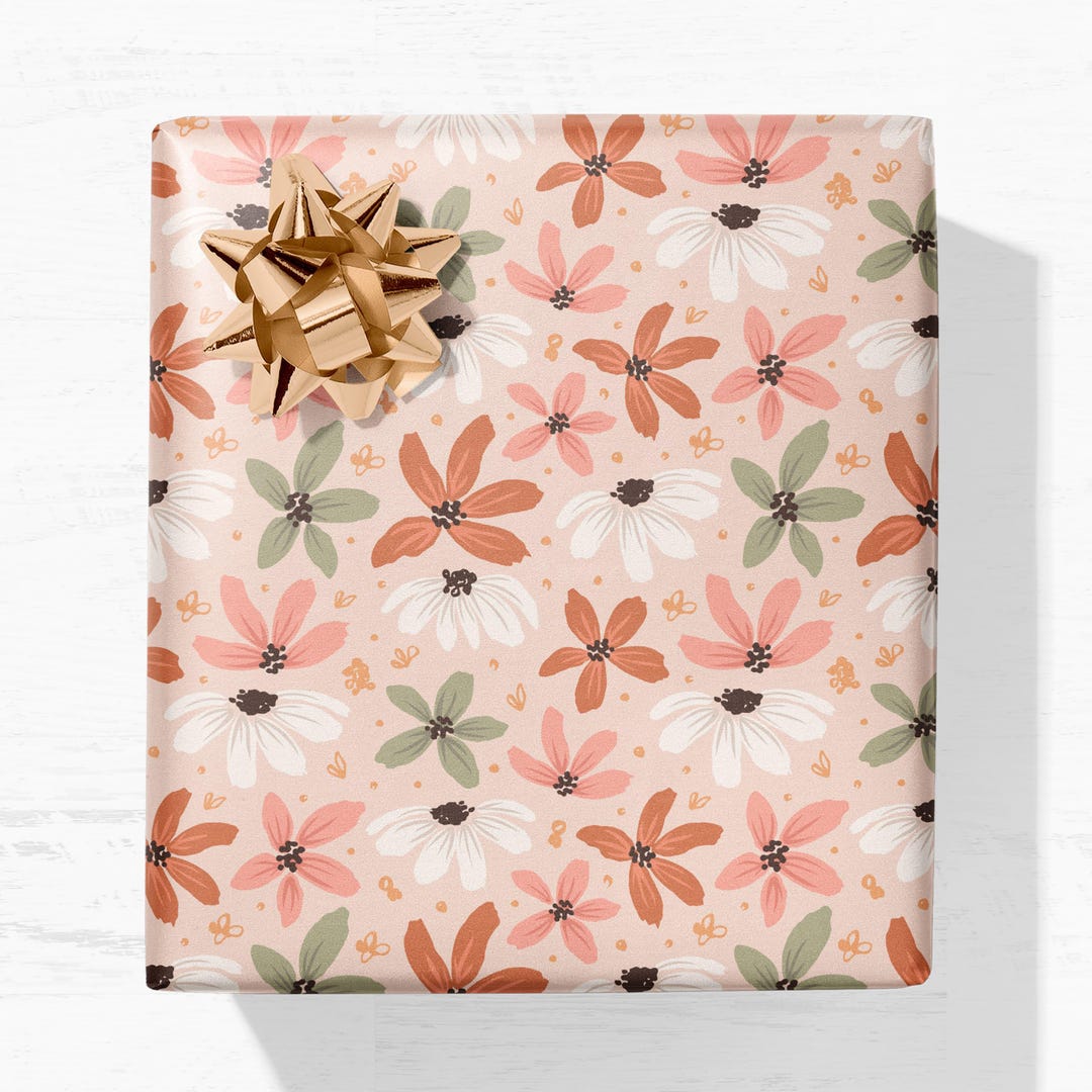 Floral Wrapping Paper Roll Boho Flower Pattern Wedding Gift Wrapping ...