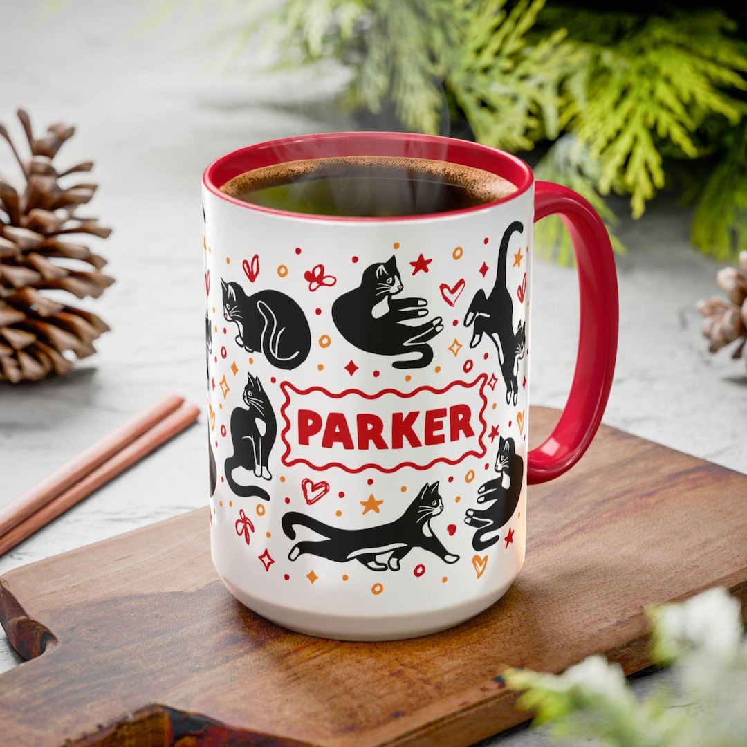 Personalized Cat Mug Cute Cat Gift Tuxedo Cat Art Coffee Mug Cat Lover ...