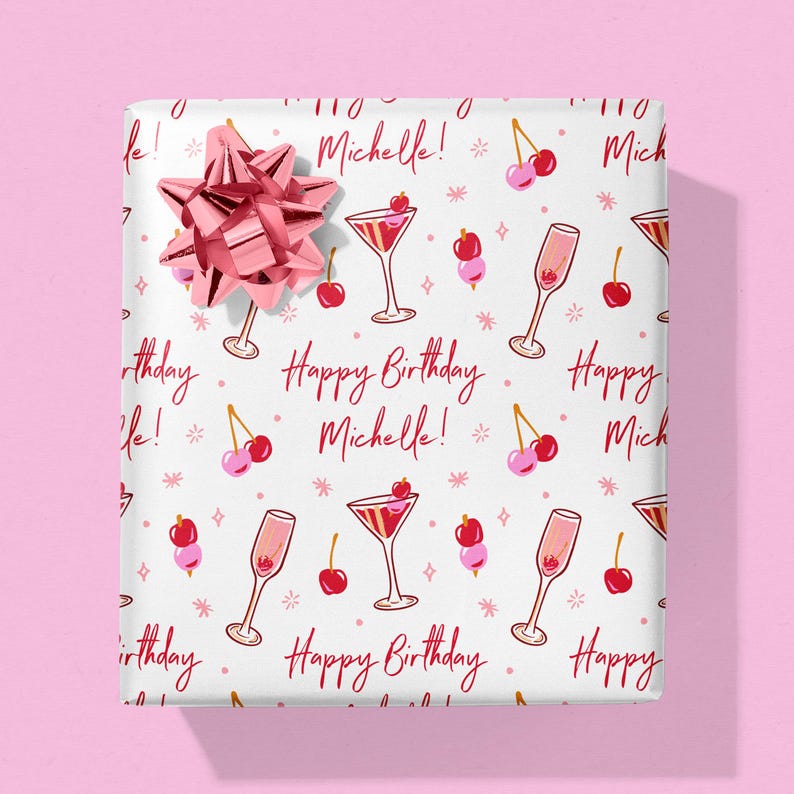 Custom Birthday Wrapping Paper Roll Cherry Birthday Party Decor 21st ...