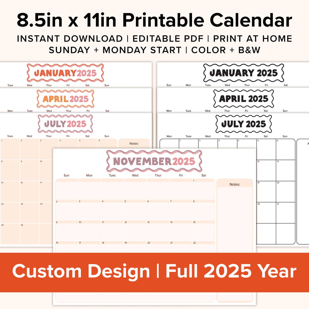 2025 Calendar PDF Editable Printable Planner Student Teacher Organizer ...