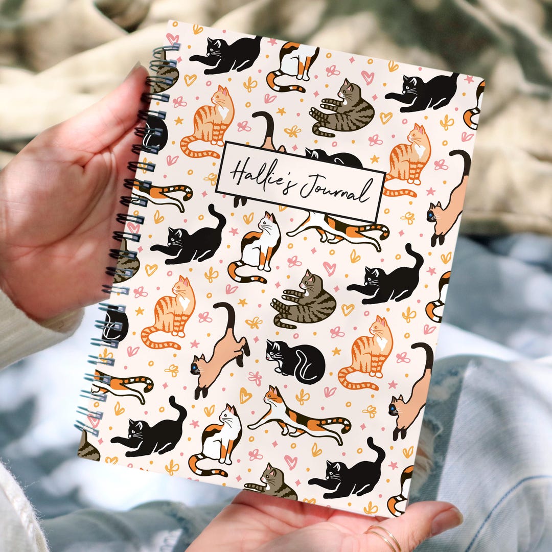 Personalized Journal Cat Art Custom Notebook Gift for Cat Lover Pet ...