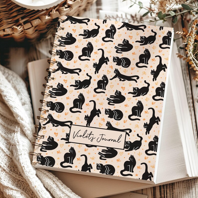 Black Cat Journal Personalized Gift for Cat Lover Custom Notebook for ...