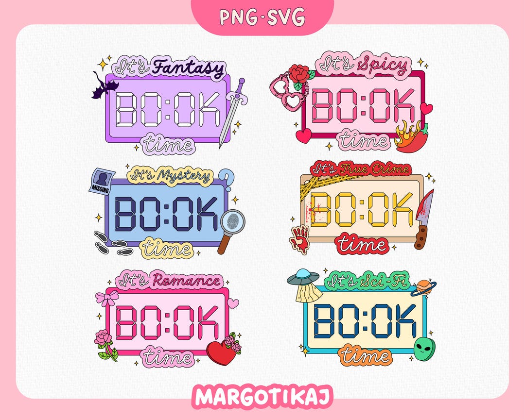 Book Genre Sticker Bundle: Fantasy, Romance, Mystery (SVG PNG Digital ...