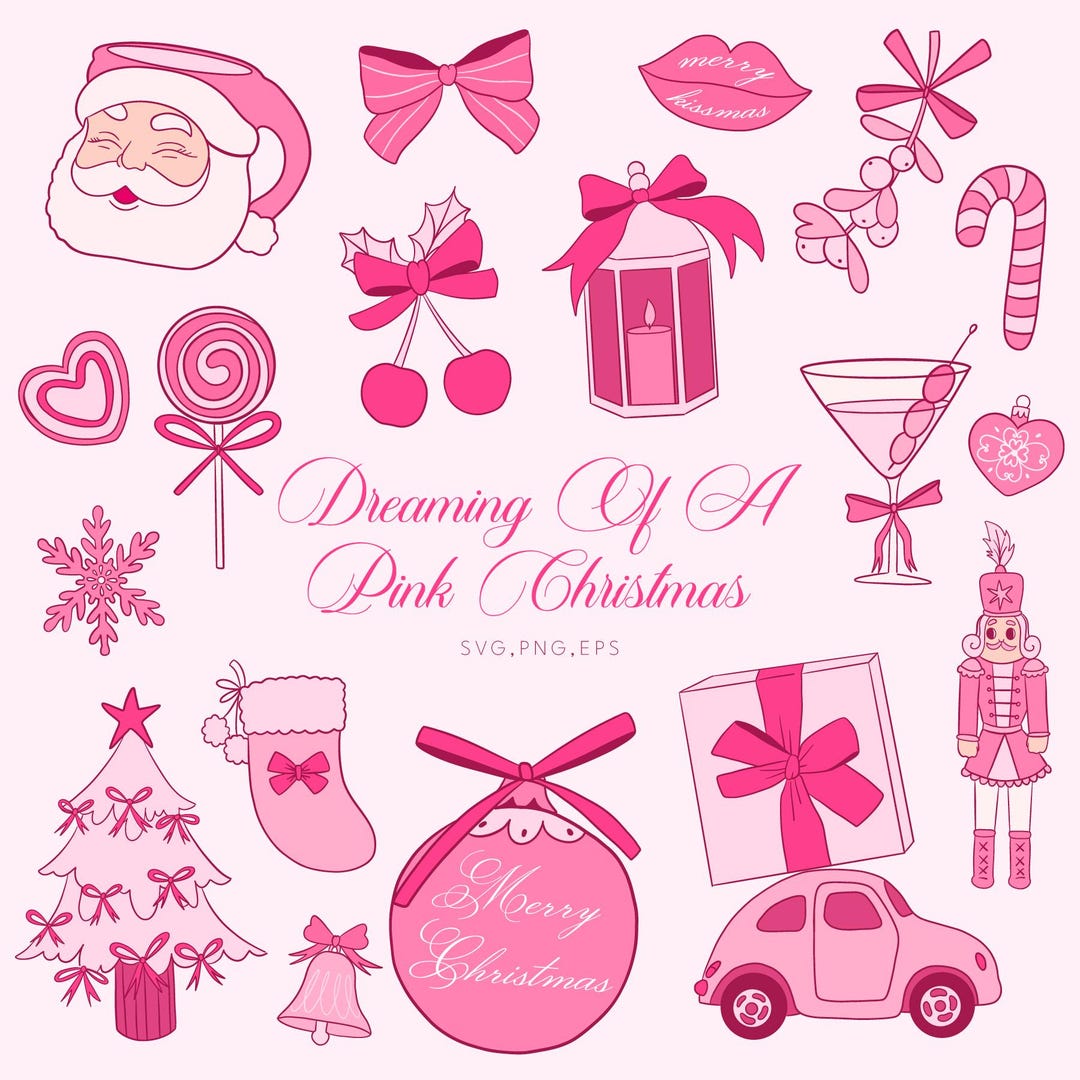 Coquette Pink Christmas Clipart, Dreaming of A Pink Christmas ...