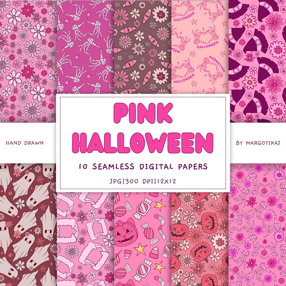 Retro Pink Halloween Digital Paper Bundle, Halloween Backgrounds ...