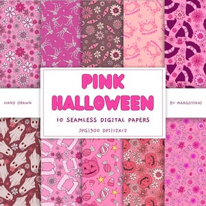 Retro Pink Halloween Digital Paper Bundle, Halloween Backgrounds ...