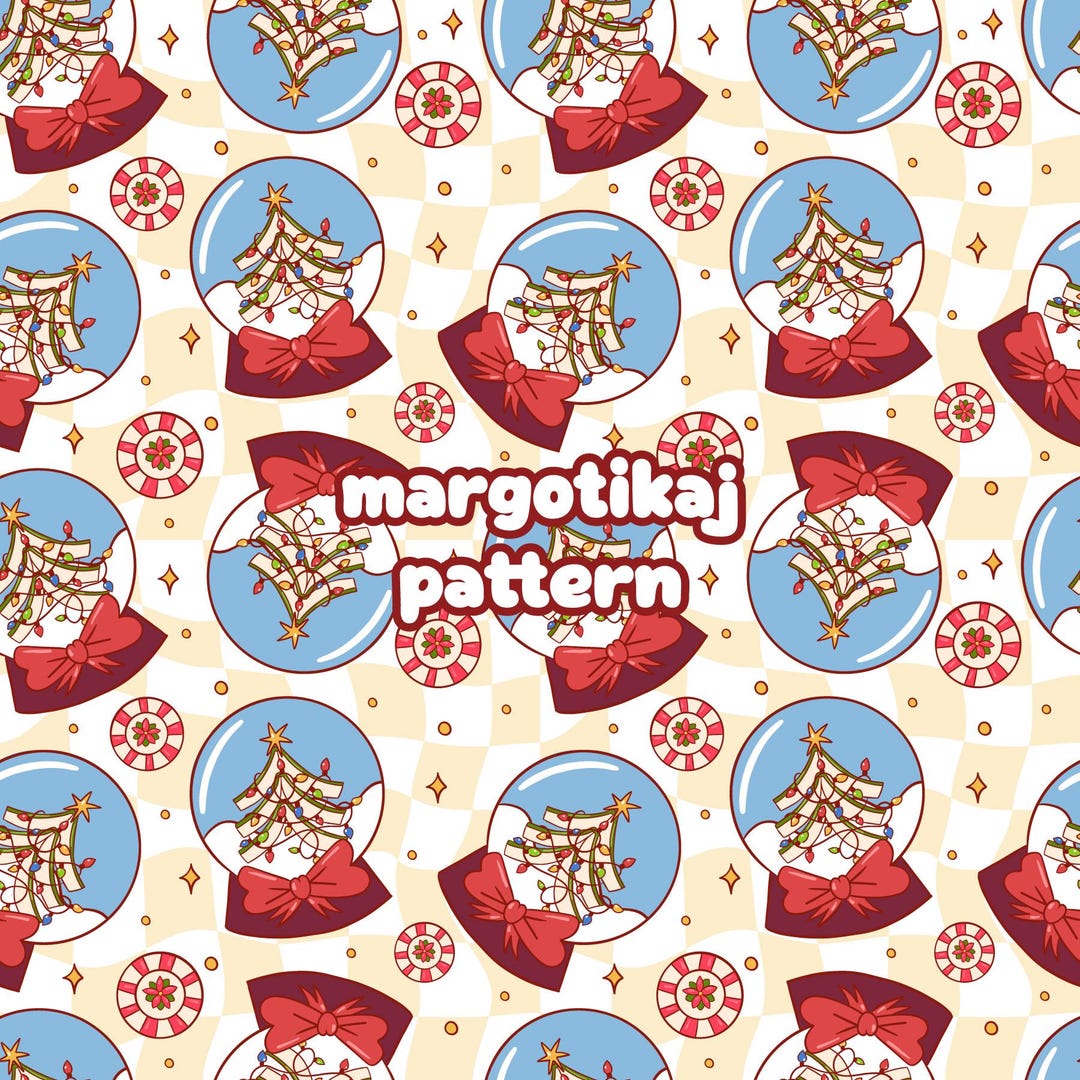 Christmas Bookish Tree Snow Globe Seamless Pattern Festive Holiday ...