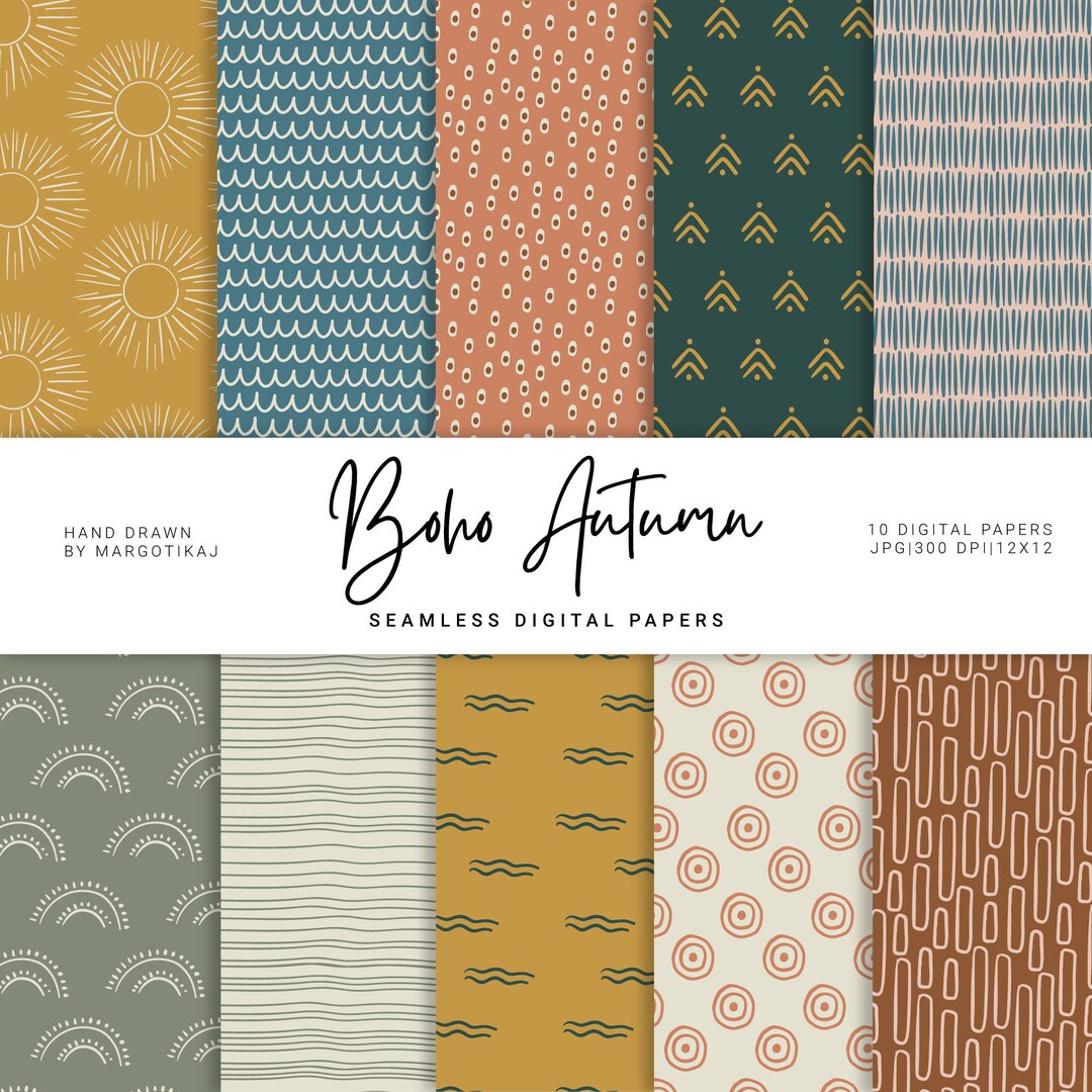 Fall Boho Digital Paper Pack,boho Backgrounds,printable Digital Paper ...