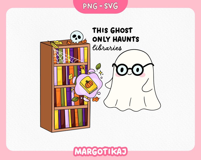 Bookish Ghost Clipart: Library Haunt - PNG SVG - Etsy