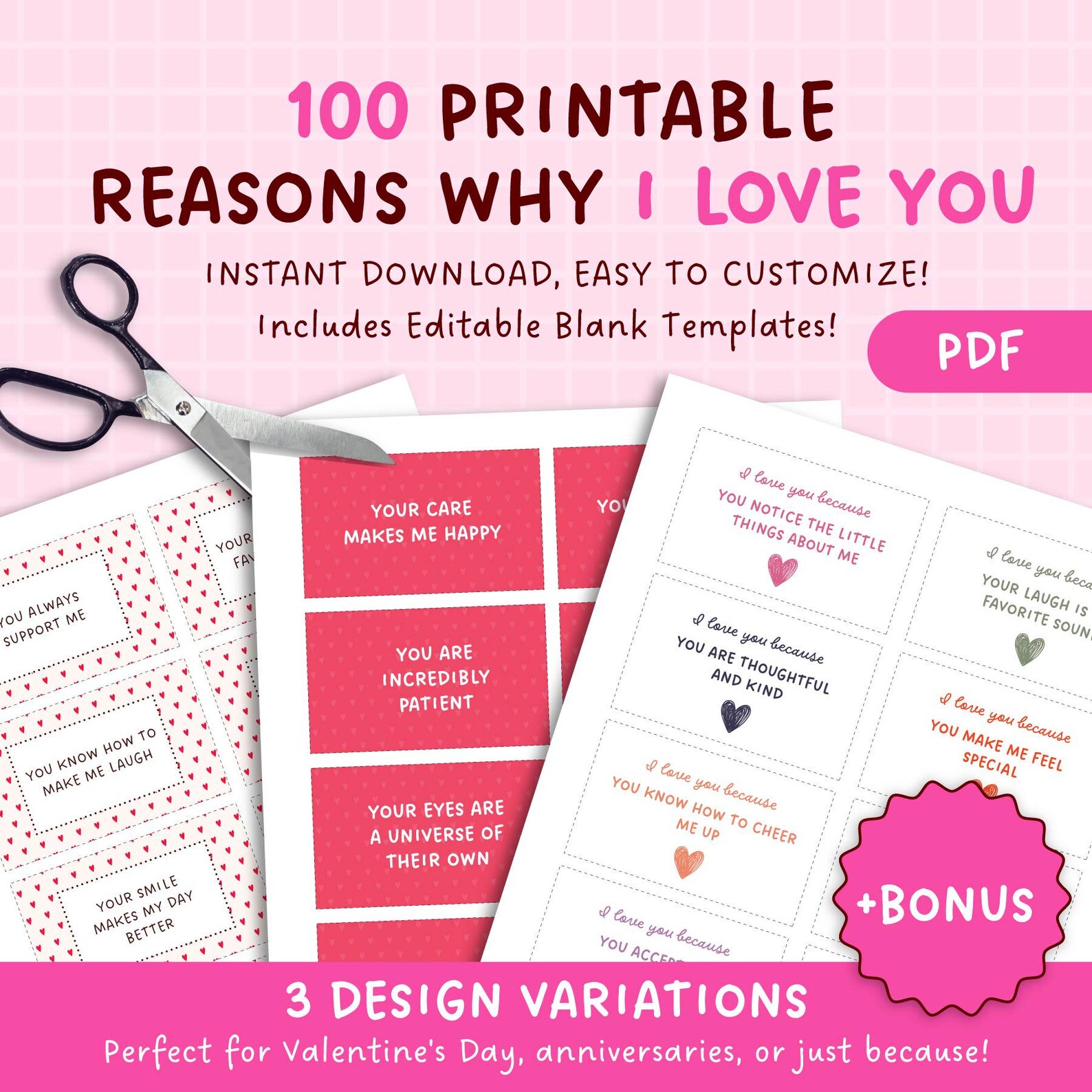 100 Reasons Why I Love You Cards: Printable Love Notes (PDF) - Etsy
