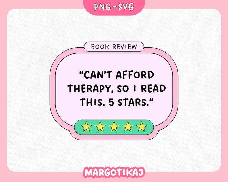 Can't Afford Therapy Book Review SVG PNG: Funny Booktok Clipart ...