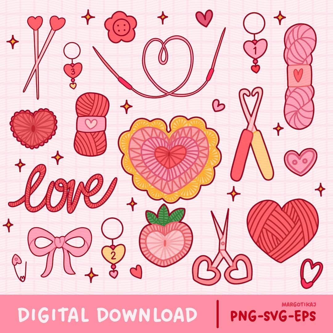 Yarn & Love Clipart | Knitting Clipart SVG | Digital Download | Craft ...