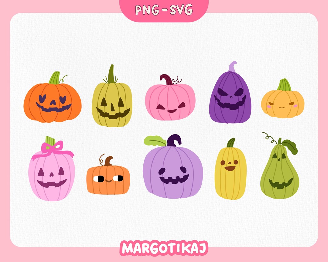 Pastel Halloween Pumpkin Clipart Set – PNG SVG Jack O'lanterns (digital ...
