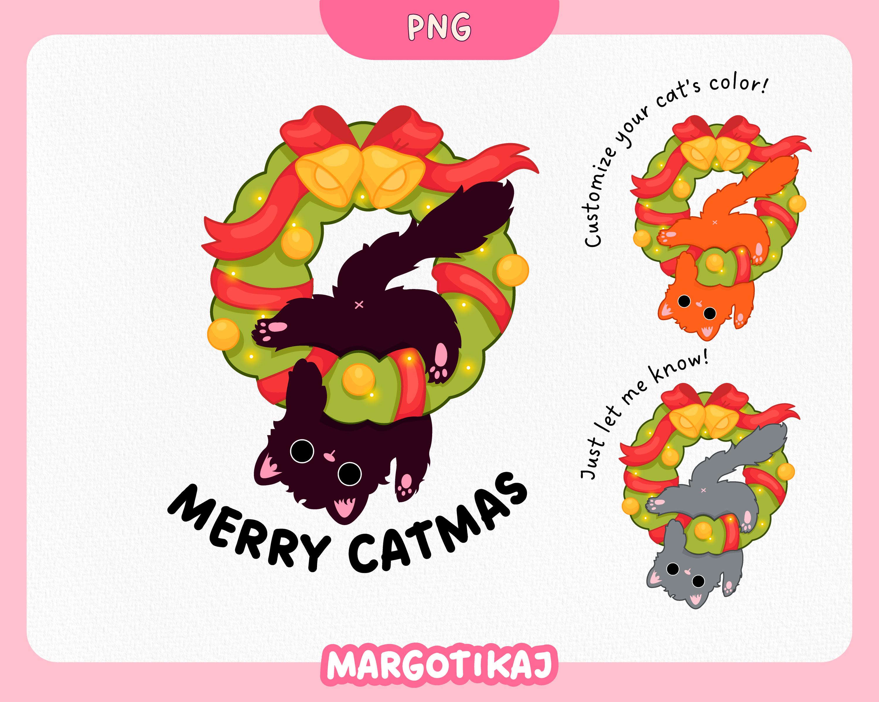 Merry Catmas PNG – Christmas Cat Clipart, Custom Color (digital ...