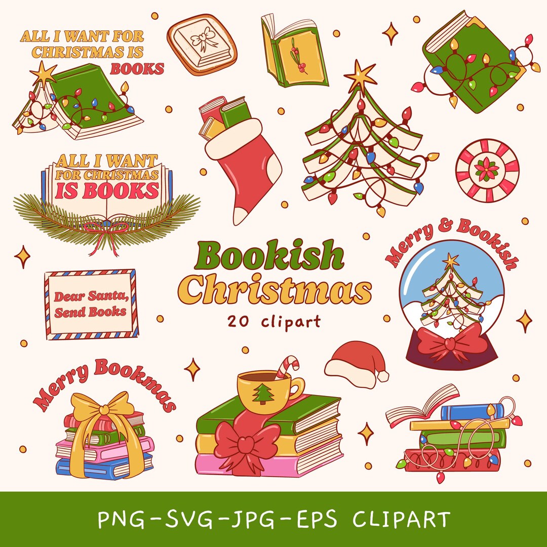 Bookish Christmas Svg,png Clipart, Merry Christmas Bookish Sticker ...