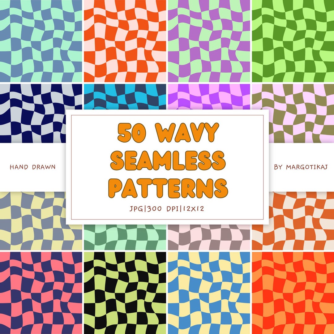 Wavy Digital Seamless Paper, Wavy Checkerboard Pattern, Printable Wavy ...