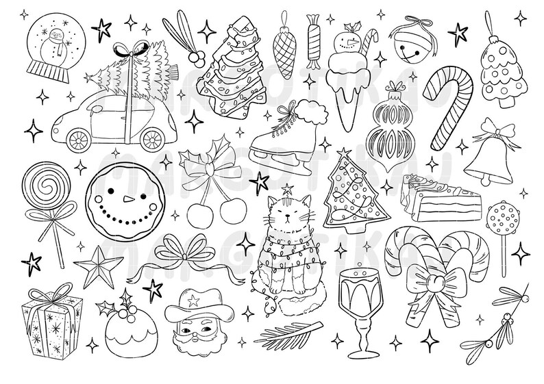 100 Editable Christmas Digital Stamp, Doodle Canva Template, Editable ...