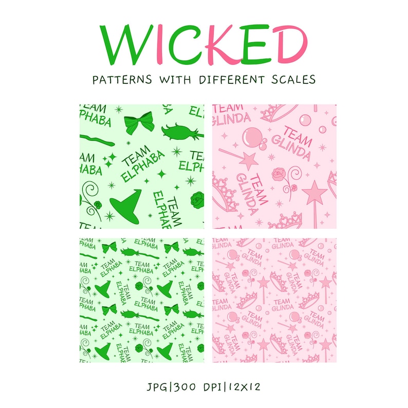 Wicked the Musical Movie Seamless Pattern, Team Elphaba, Team Glinda ...