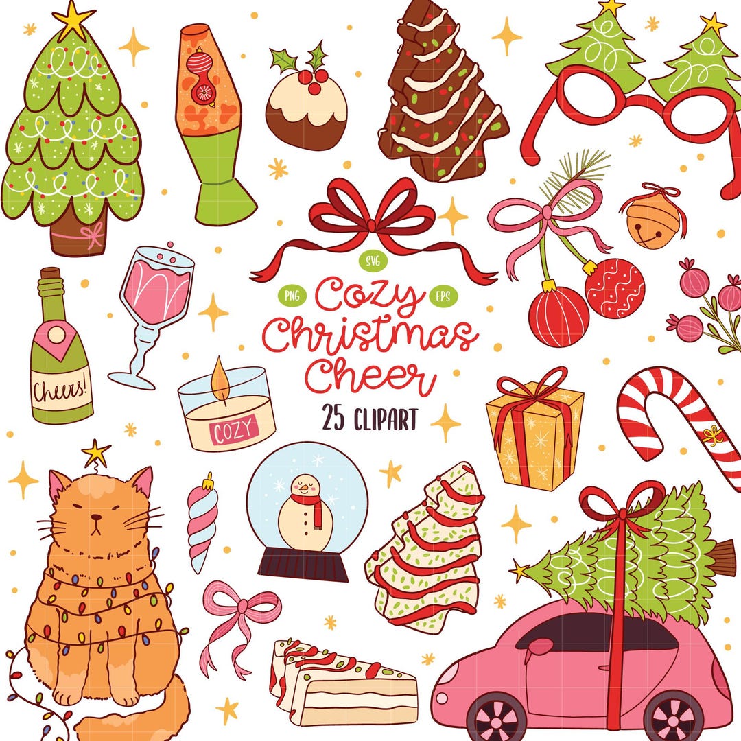 Cozy Christmas SVG PNG Clipart Set, Festive Holiday, Christmas Tree ...