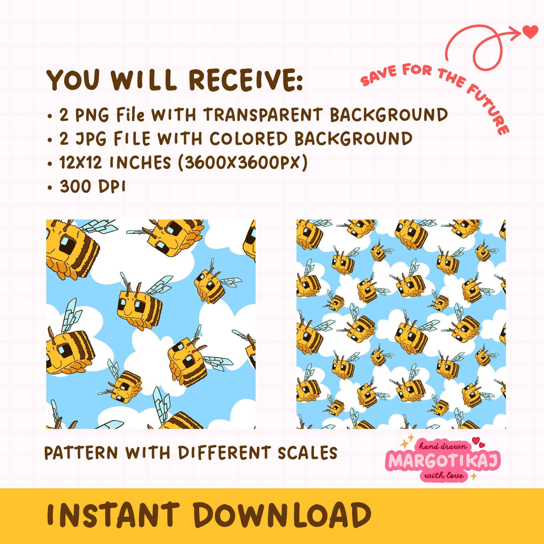 Minecraft Bee Printable Wrapping Paper | Cartoon Pattern (digital ...