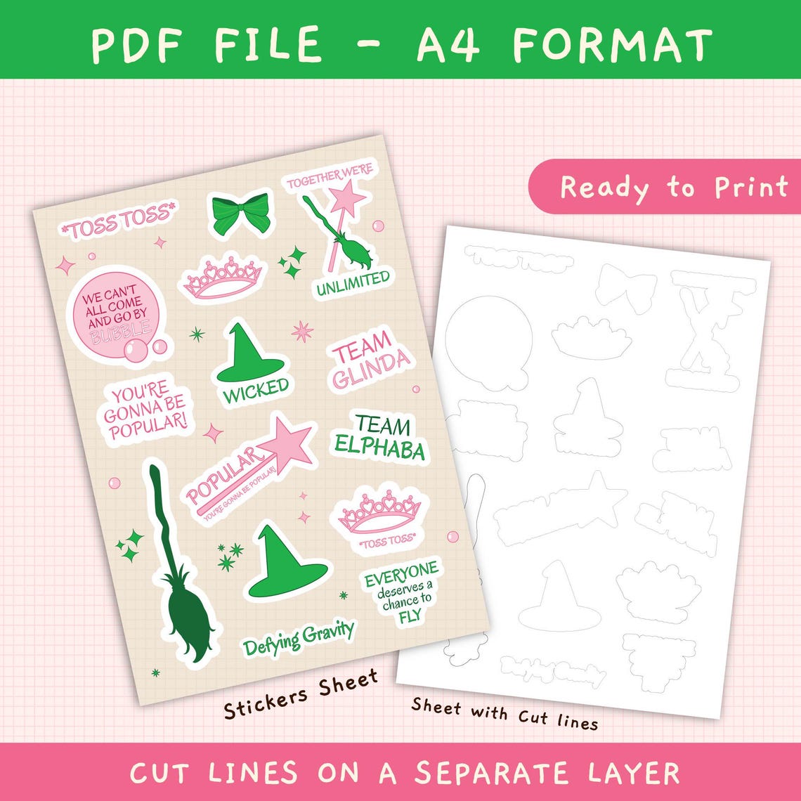 Wicked the Musical PNG Clipart: Team Elphaba & Glinda (digital Stickers ...