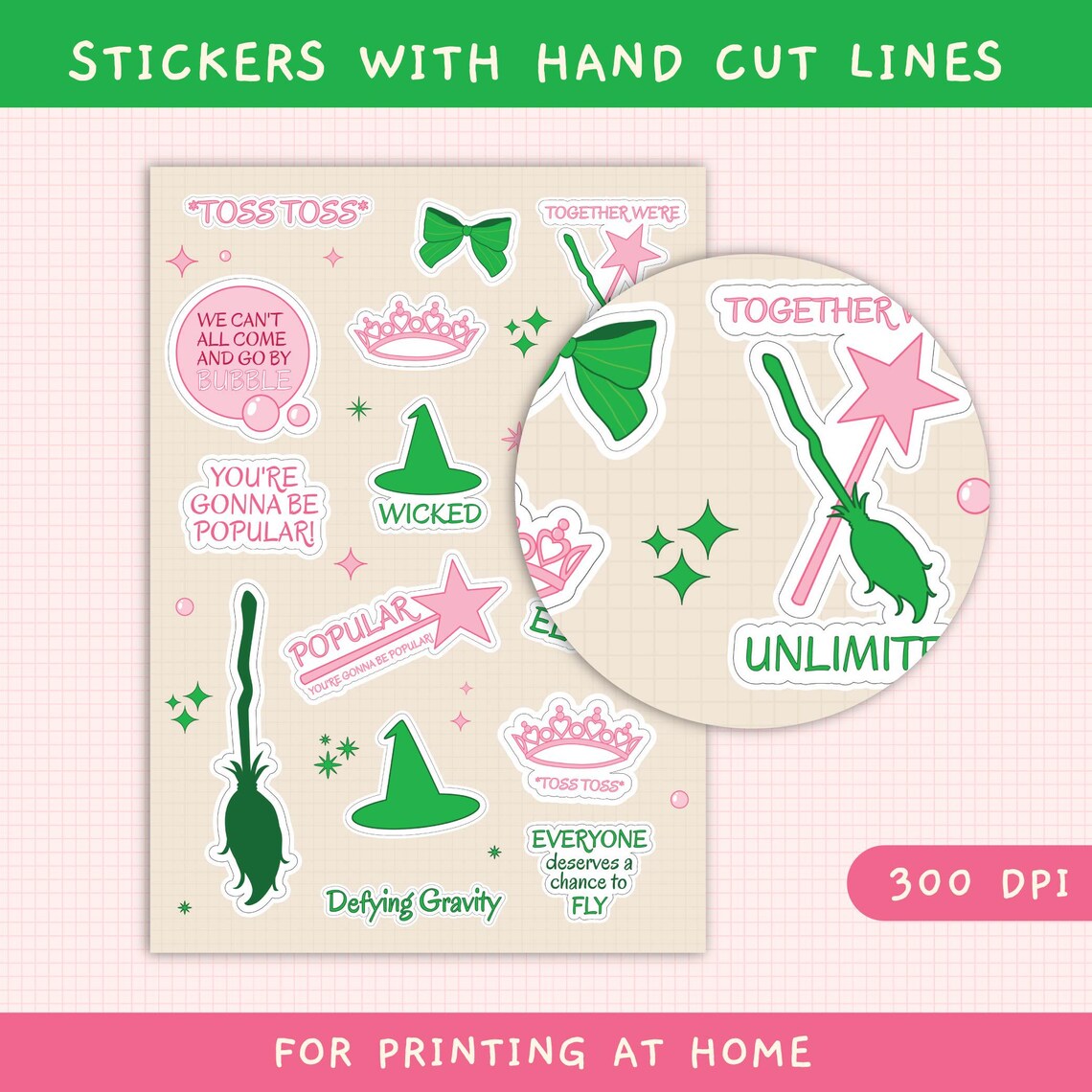 Wicked the Musical PNG Clipart: Team Elphaba & Glinda (digital Stickers ...