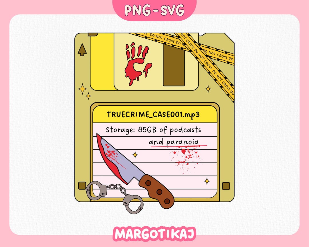 True Crime Floppy Disk Clipart: Bloody Knife, Caution Tape (PNG, SVG ...