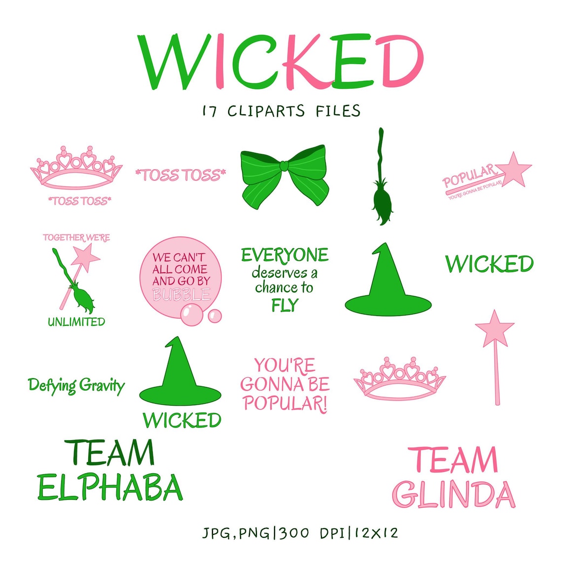 Wicked the Musical Movie Seamless Pattern, Team Elphaba, Team Glinda ...