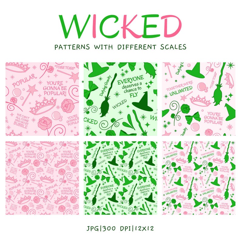 Wicked the Musical Movie Seamless Pattern, Team Elphaba, Team Glinda ...