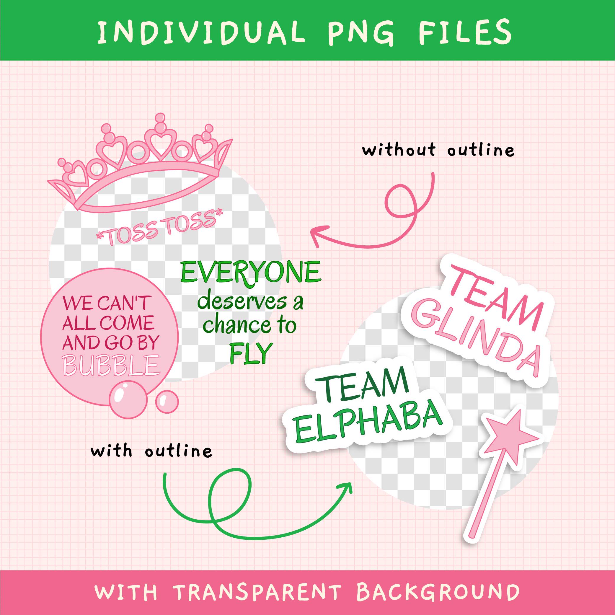 Wicked the Musical PNG Clipart: Team Elphaba & Glinda (digital Stickers ...