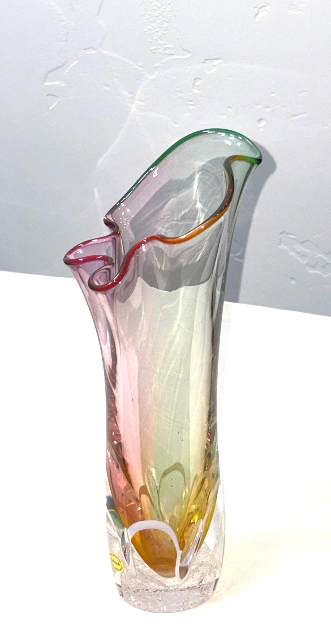 BETTER PHOTOS! Adam Jablonski Art Glass Vase: Rainbow Handkerchief Vase ...