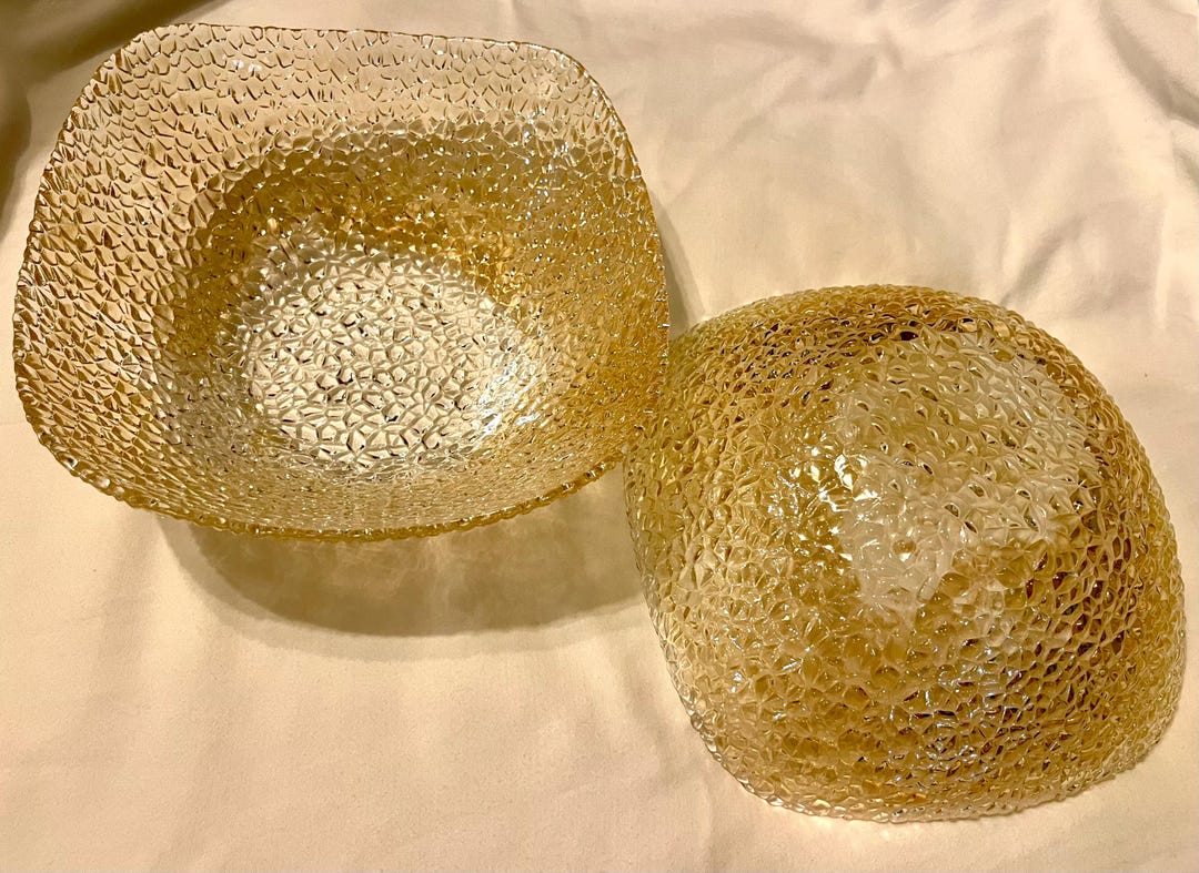 Two Amber-colored Depression Glass Bowls 6" Rounded-square Shape ...