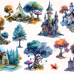 Fairytale Enchanted Forest Digital Clipart, Forest Art, Watercolor, PNG ...