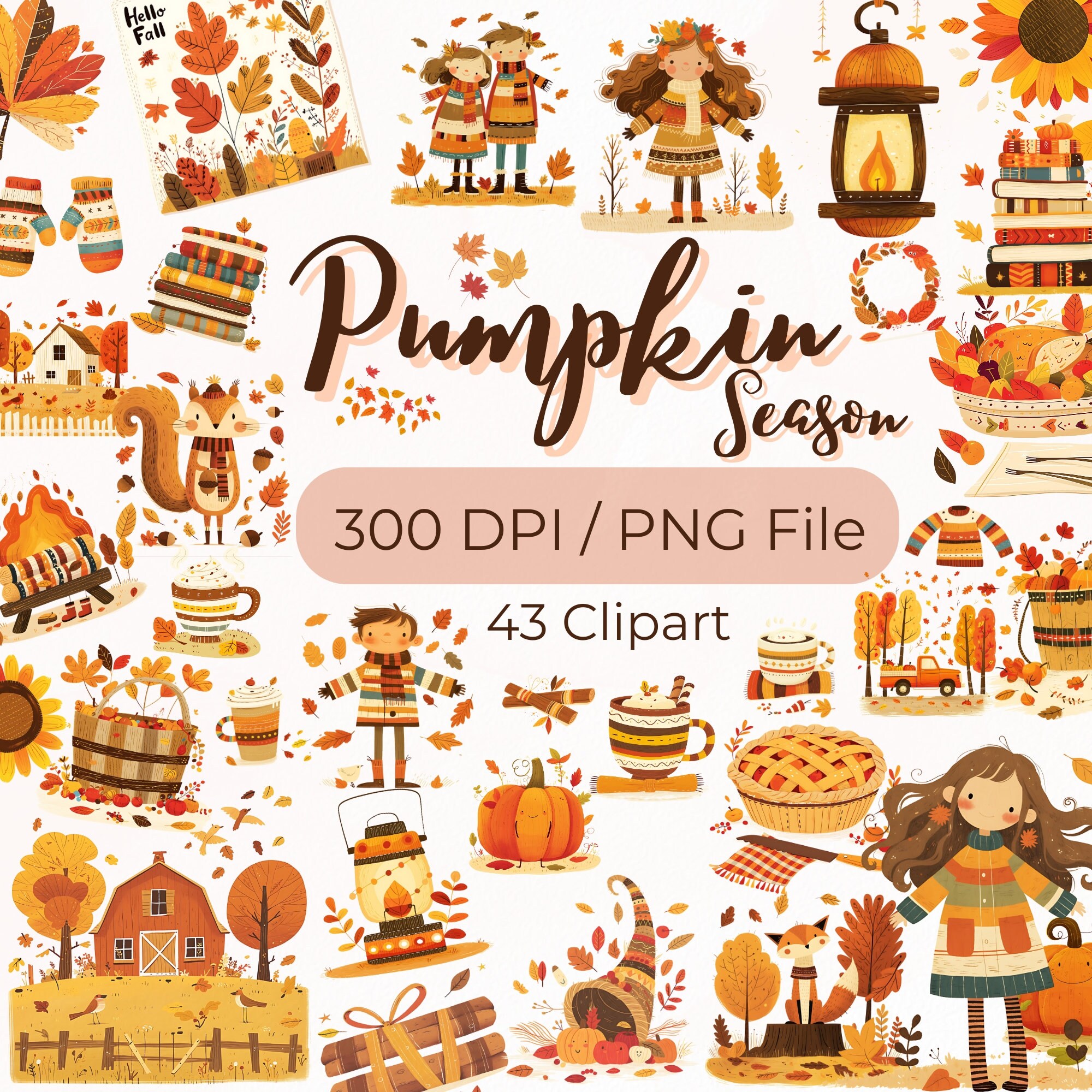 Watercolor Pumpkin Fall Season Clipart, Fall and Autumn Season, Cozy ...