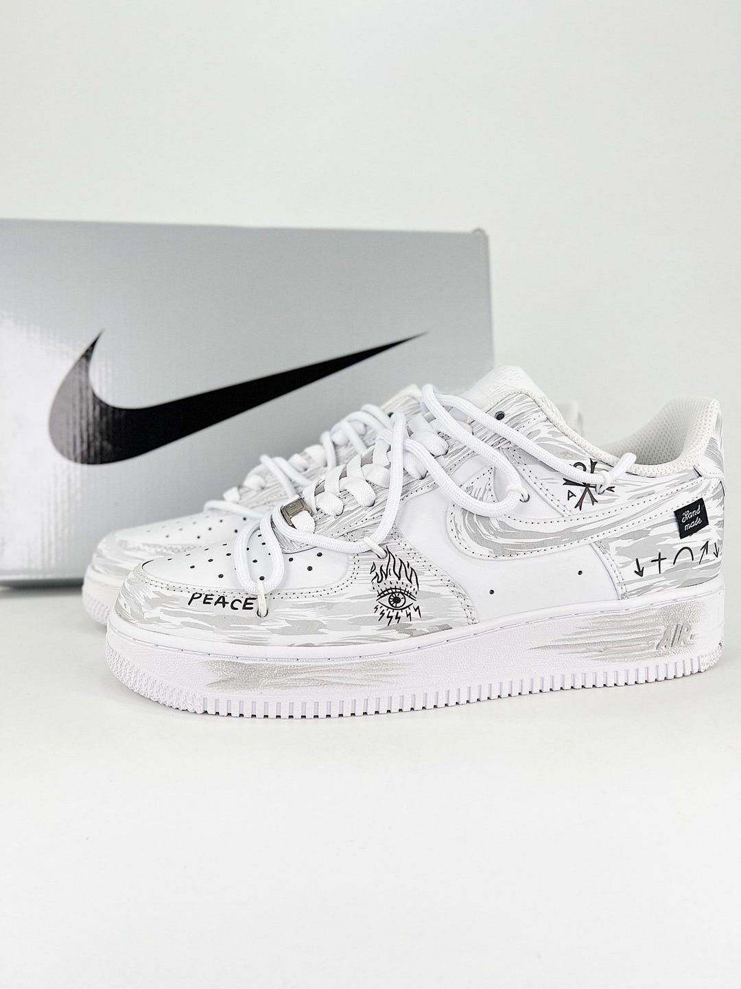 Custom Air Force AF1 Sneakers With Hand Made Painted Peace White Black ...