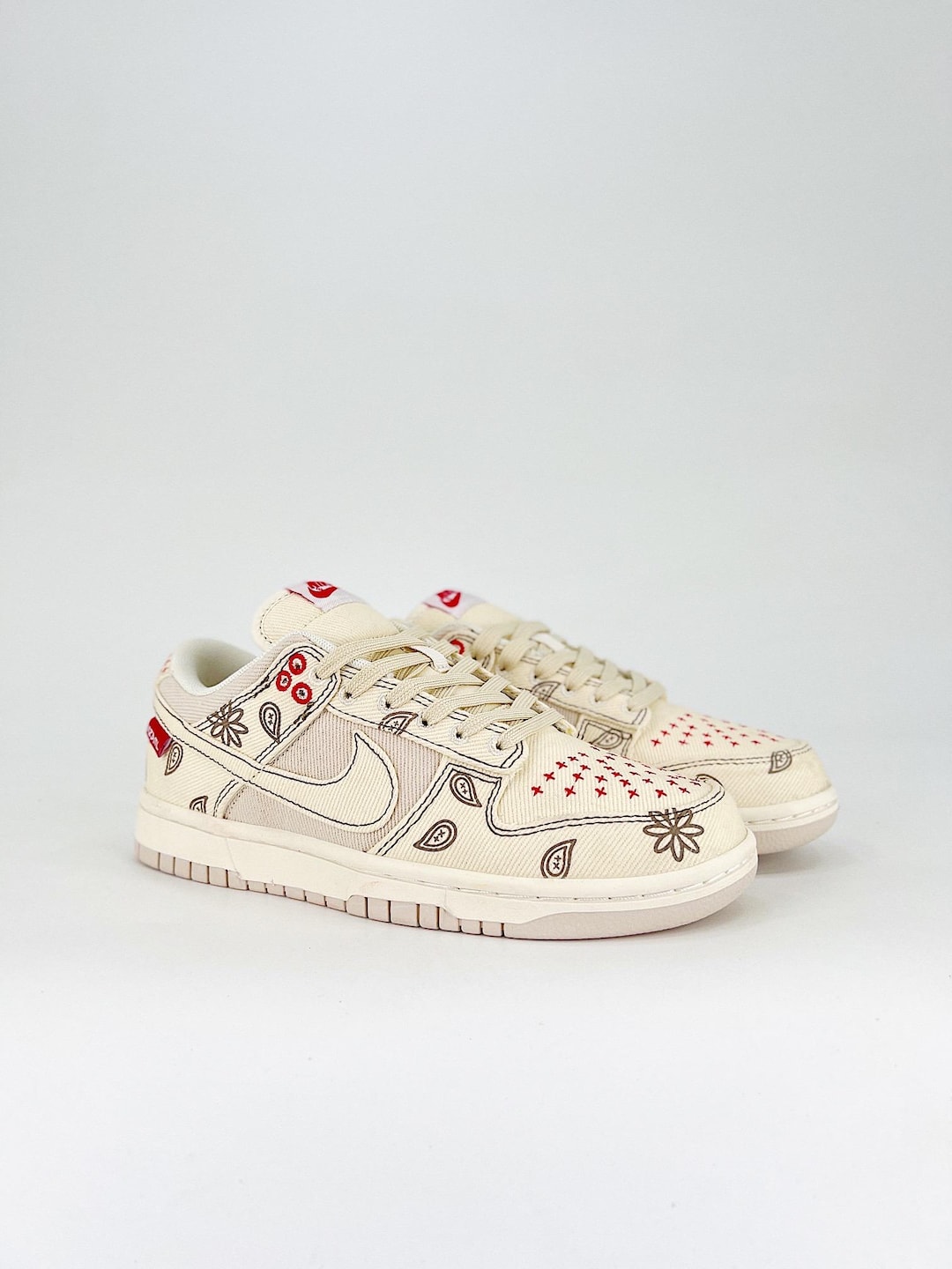 Custom Dunk SB Low Sneakers Shashiko Light Orewood Brown Sneakers Logo ...