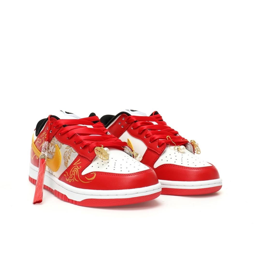 Custom Dunk SB Low Golden Logo Red Wedding With Charms Sneakers Hand ...