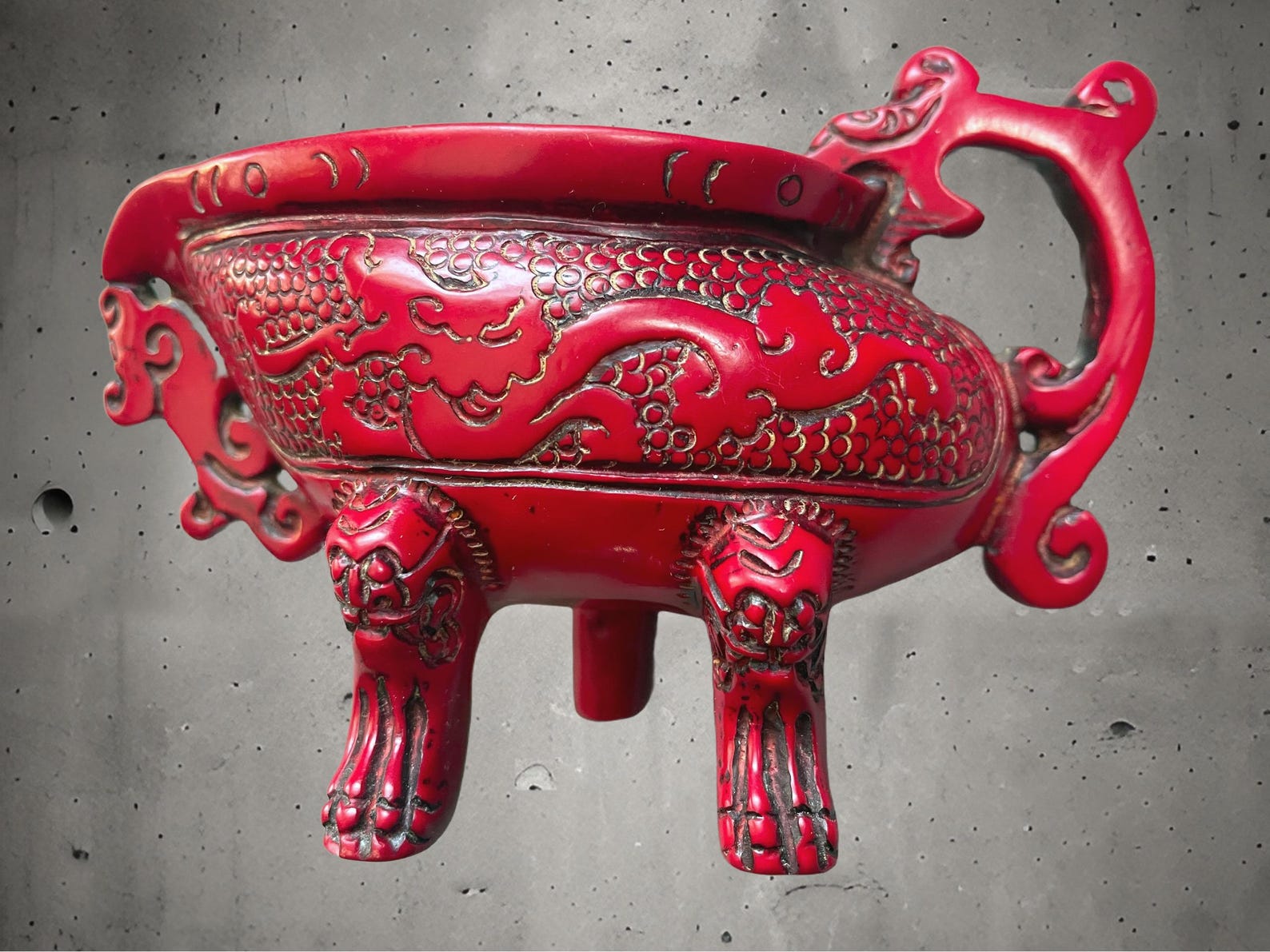 Chinese Antique Tick Red Lacquer Ware Decorative Pattern Tripod Cup - Etsy