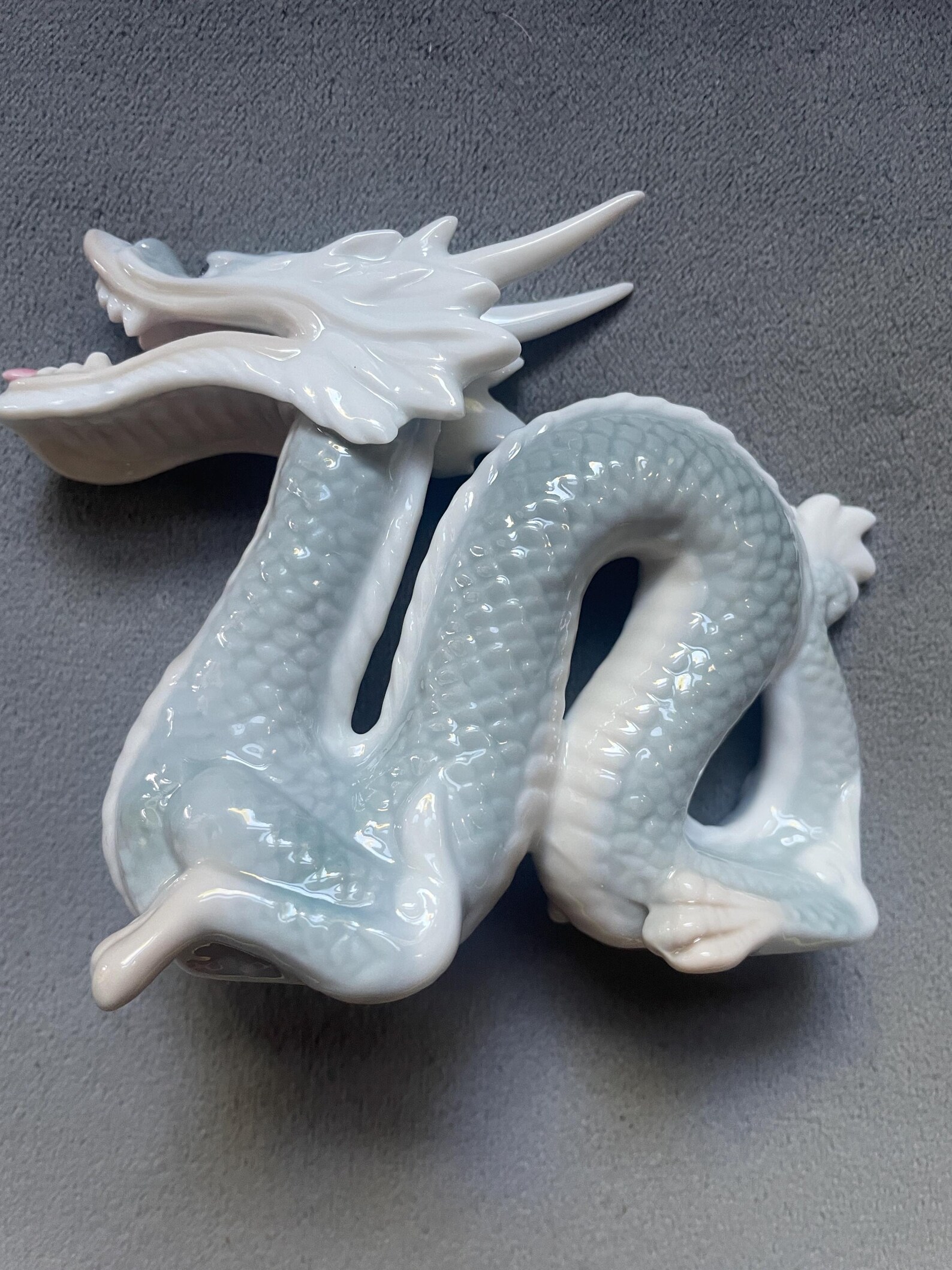 Vintage Yoshimi K Porcelain Foo Dragon Figurine Gray White Sphere Japan ...