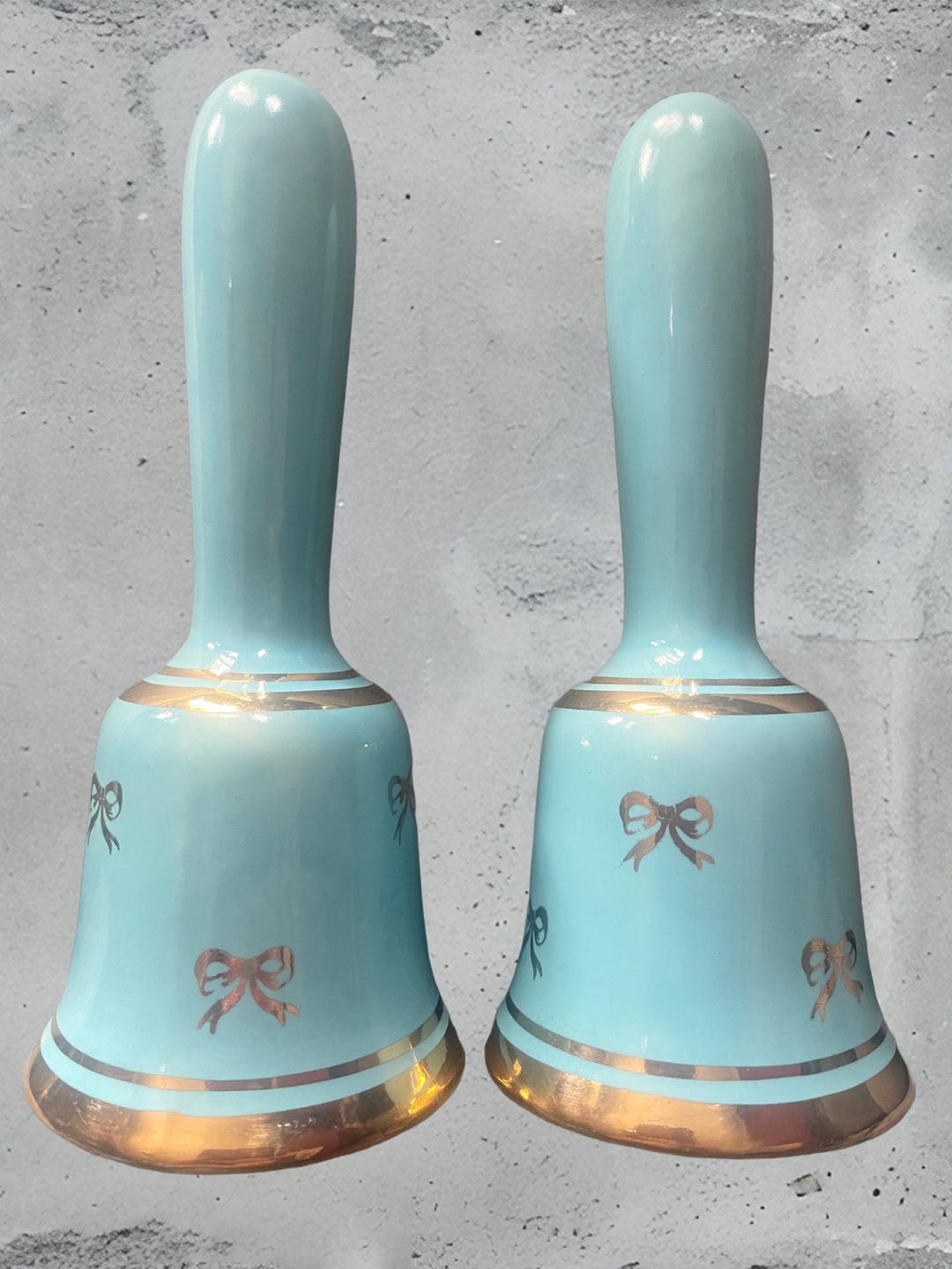 Porcelain Blue Bell Shape W Gold Bows Salt and Pepper Shakers 5.5 Tall ...
