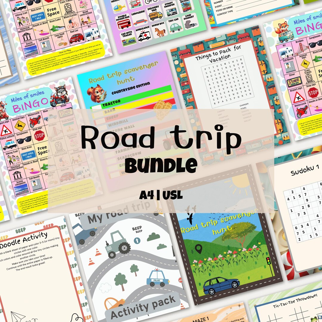 Road Trip Games for Kids Bundle – Printable Scavenger Hunt, Bingo & 53 ...