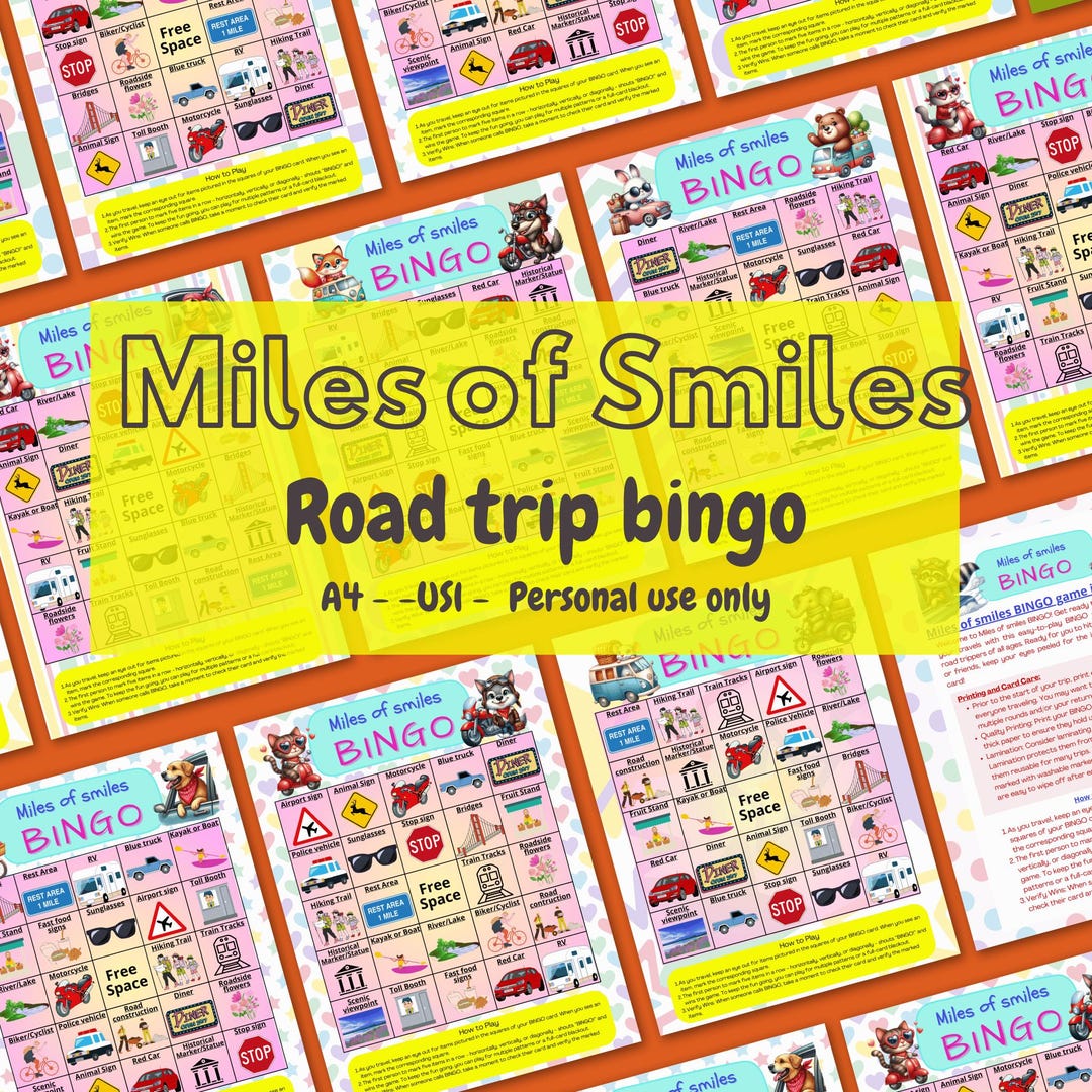 Miles of Smiles Road Trip Bingo Printable for Kids | Travel Games for ...